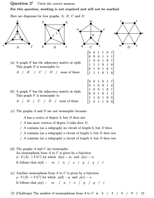 Solved Question 2t Circle the correct answers. For this | Chegg.com