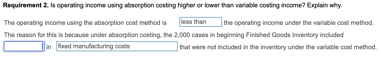 Solved Requirement 2. ﻿Is operating income using absorption | Chegg.com