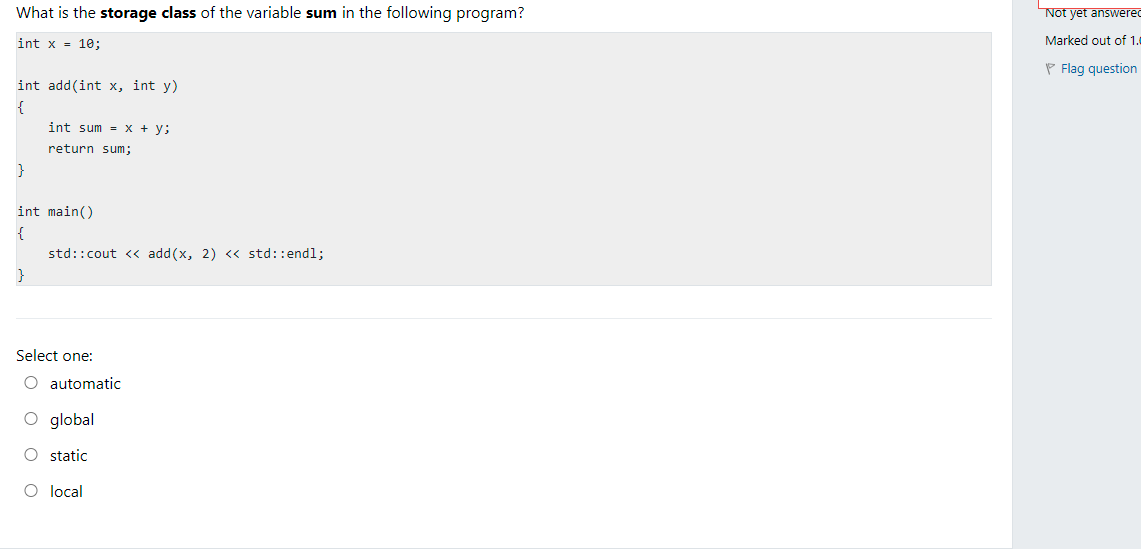 Solved What is the storage class of the variable sum in the | Chegg.com