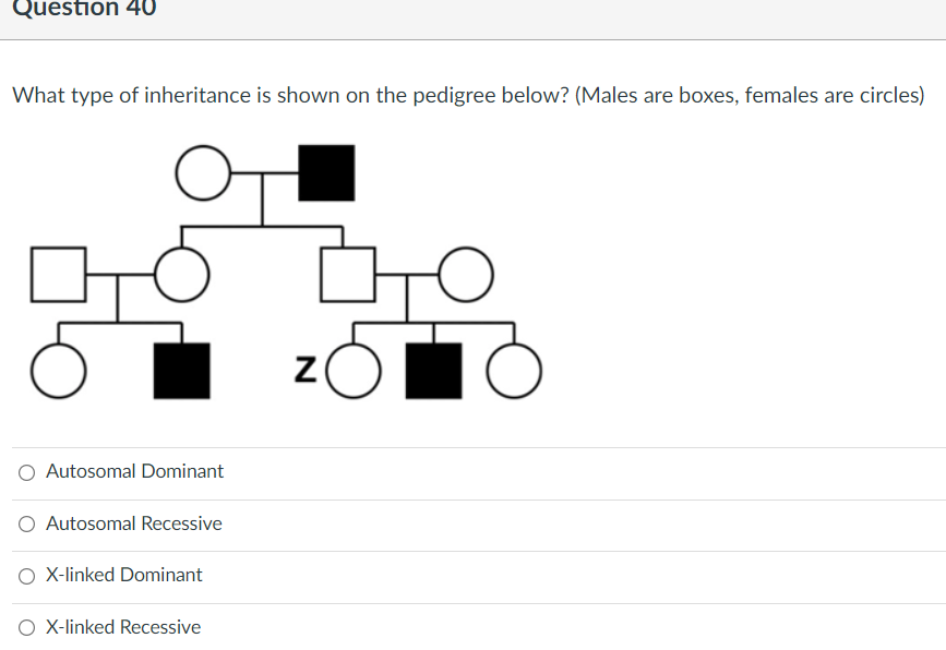 Solved Question 40 What type of inheritance is shown on the | Chegg.com