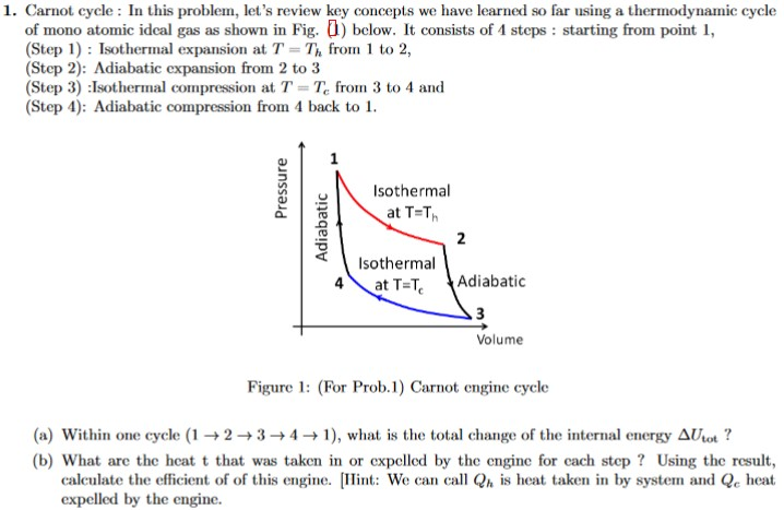 Solved 1. Carnot cycle: In this problem, let's review key | Chegg.com