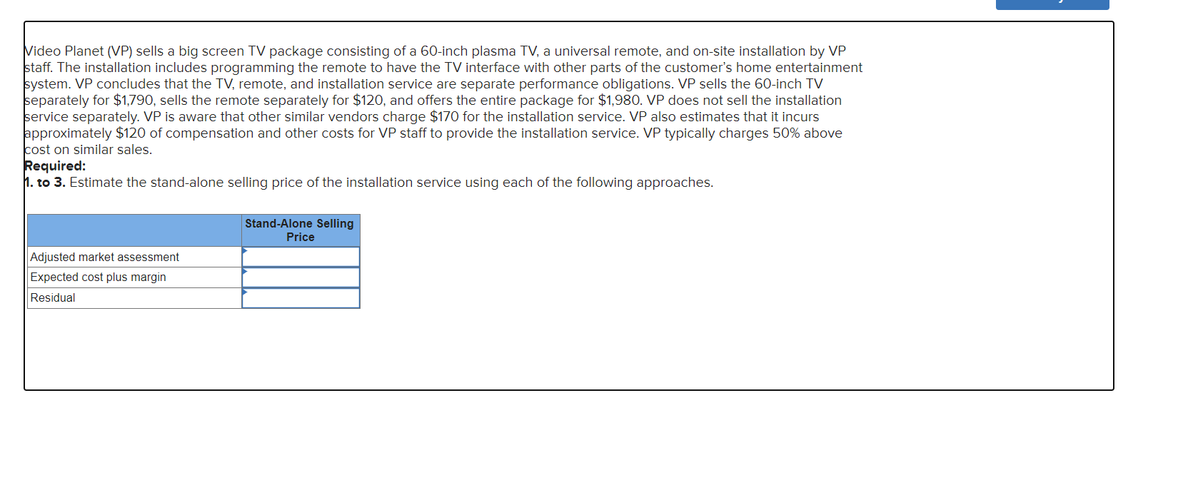 Solved Video Planet (VP) sells a big screen TV package | Chegg.com
