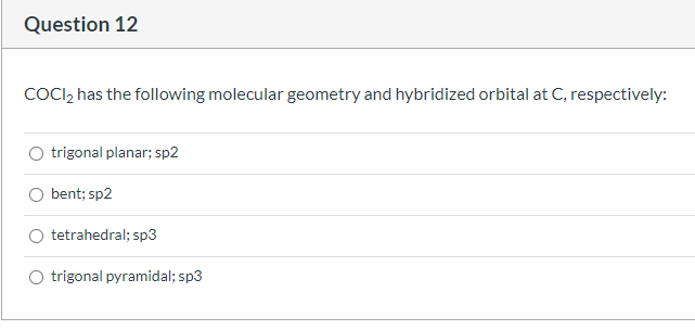 Solved Question 12 COCI2 has the following molecular | Chegg.com