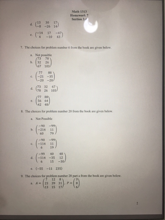 Math 1313 Homework 7 Section 3. 13 30 17 -8 -26 14 | Chegg.com
