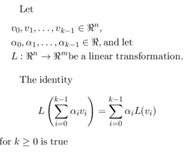 Solved Let v0,v1,…,vk−1∈ℜn, α0,α1,…,αk−1∈ℜ, and let L:ℜn→ℜm | Chegg.com