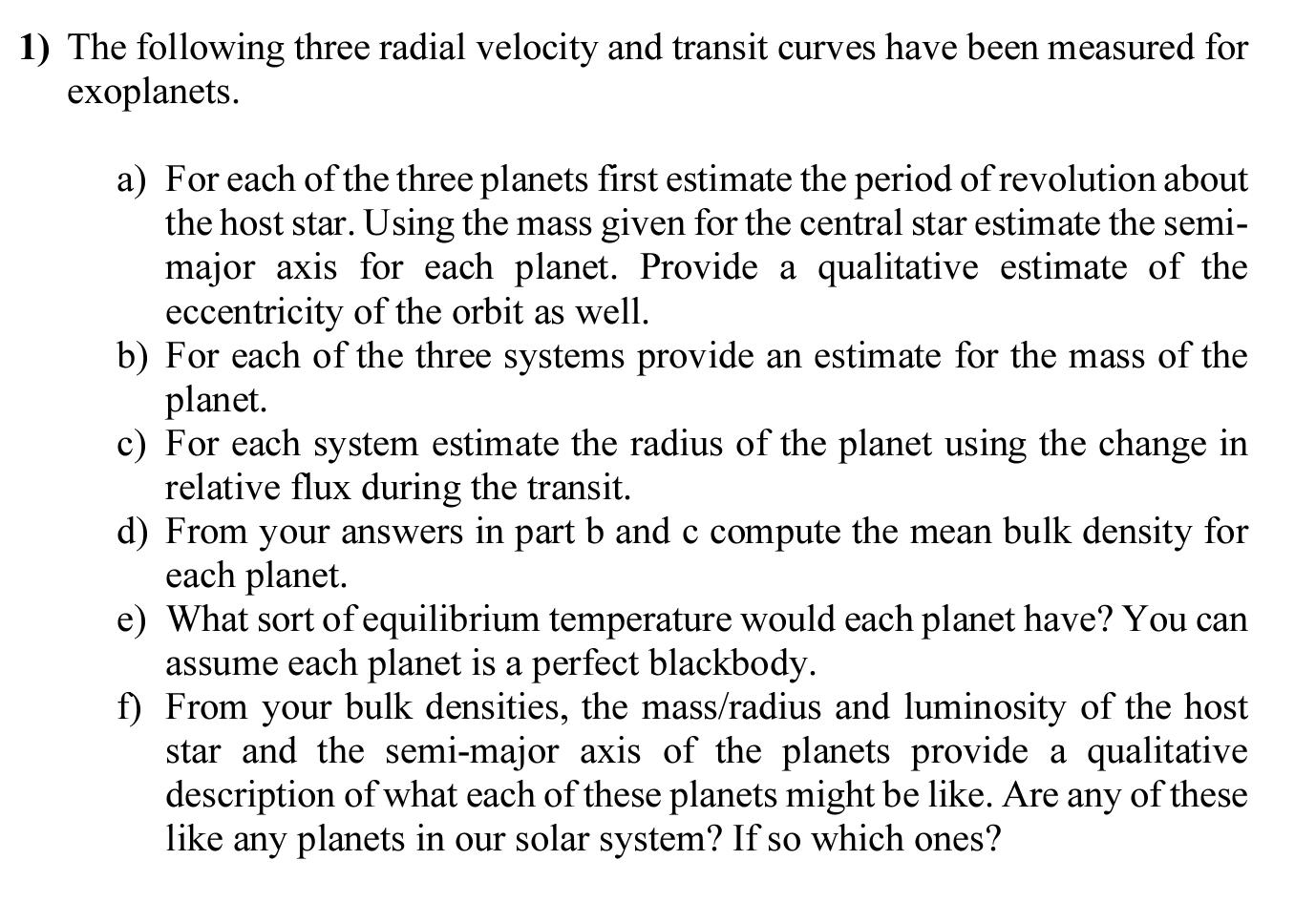 Solved The following three radial velocity and transit | Chegg.com