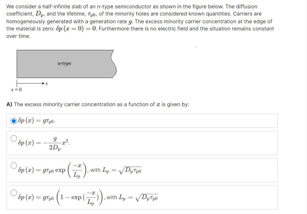 Solved We consider a half-infinite slab of an n-type | Chegg.com
