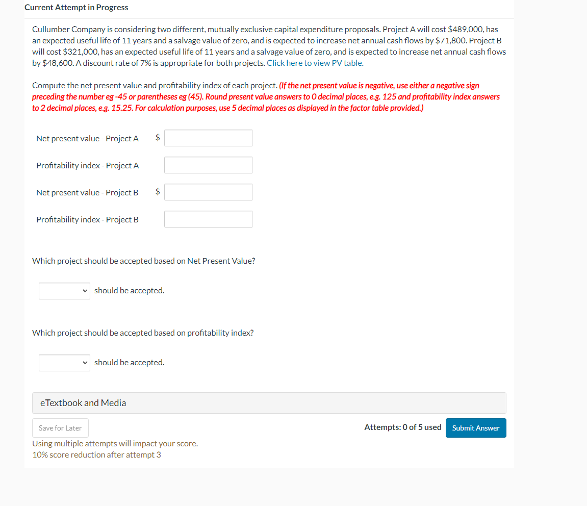 Solved Current Attempt in Progress Cullumber Company is | Chegg.com