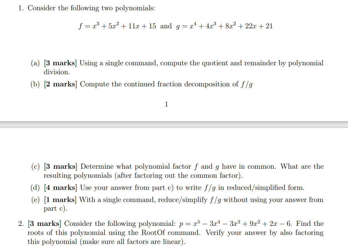 1. Consider the following two polynomials: | Chegg.com