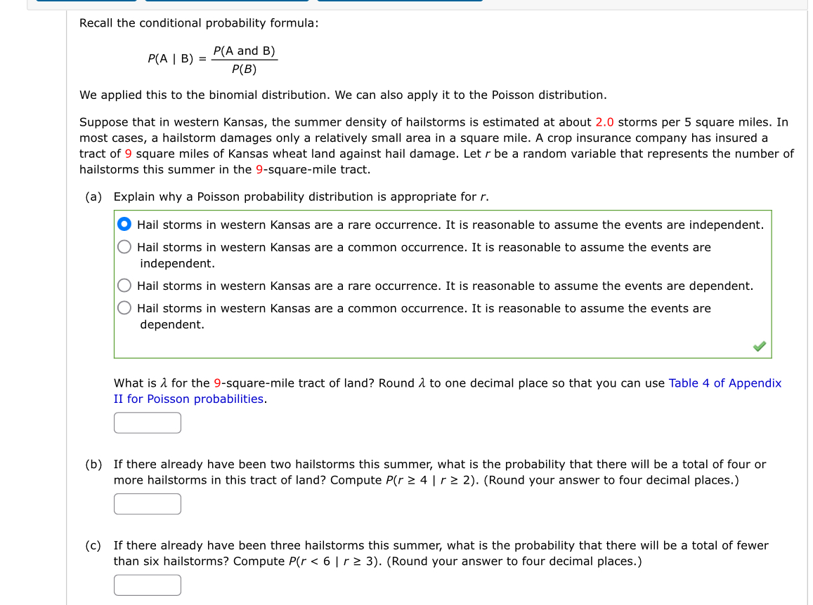 Solved Recall the conditional probability formula: P(A | B) | Chegg.com