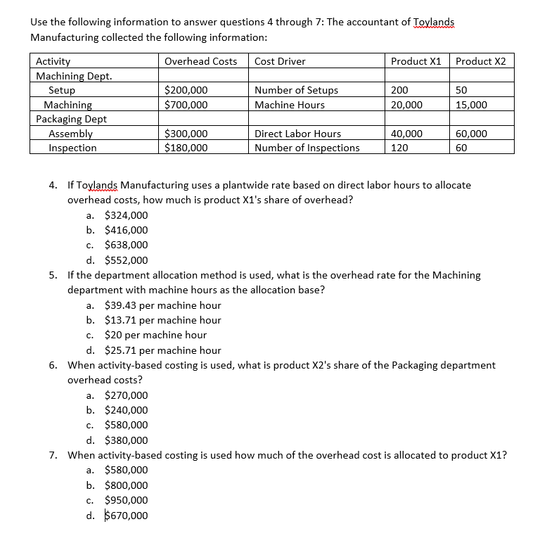 Solved Use the following information to answer questions 4 | Chegg.com