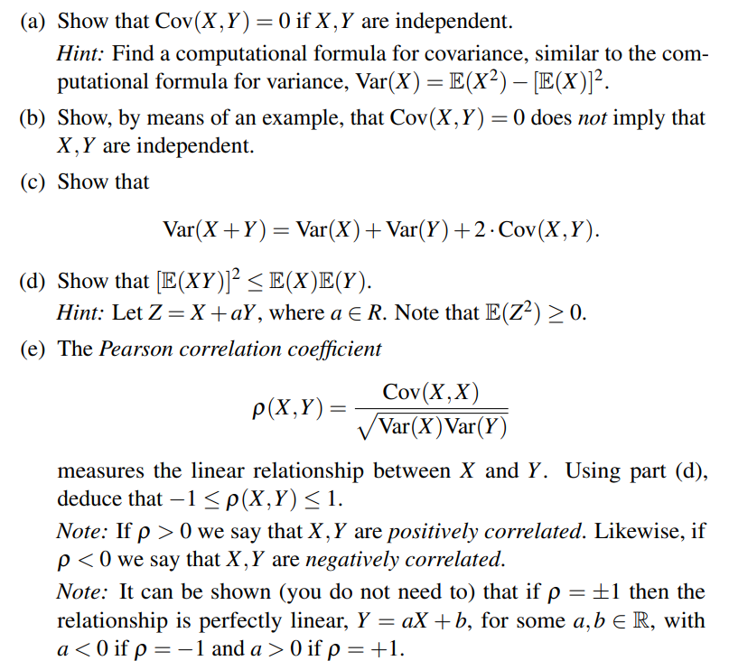 Solved 5. The covariance of random variables X, Y is defined | Chegg.com