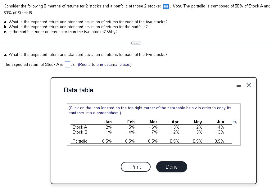 Solved Consider the following 6 months of returns for 2 | Chegg.com