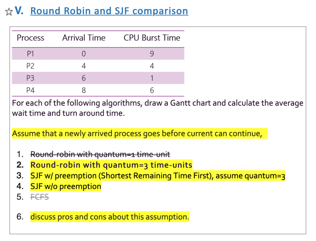 Solved ☆V. Round Robin and SJF comparison Process Arrival | Chegg.com