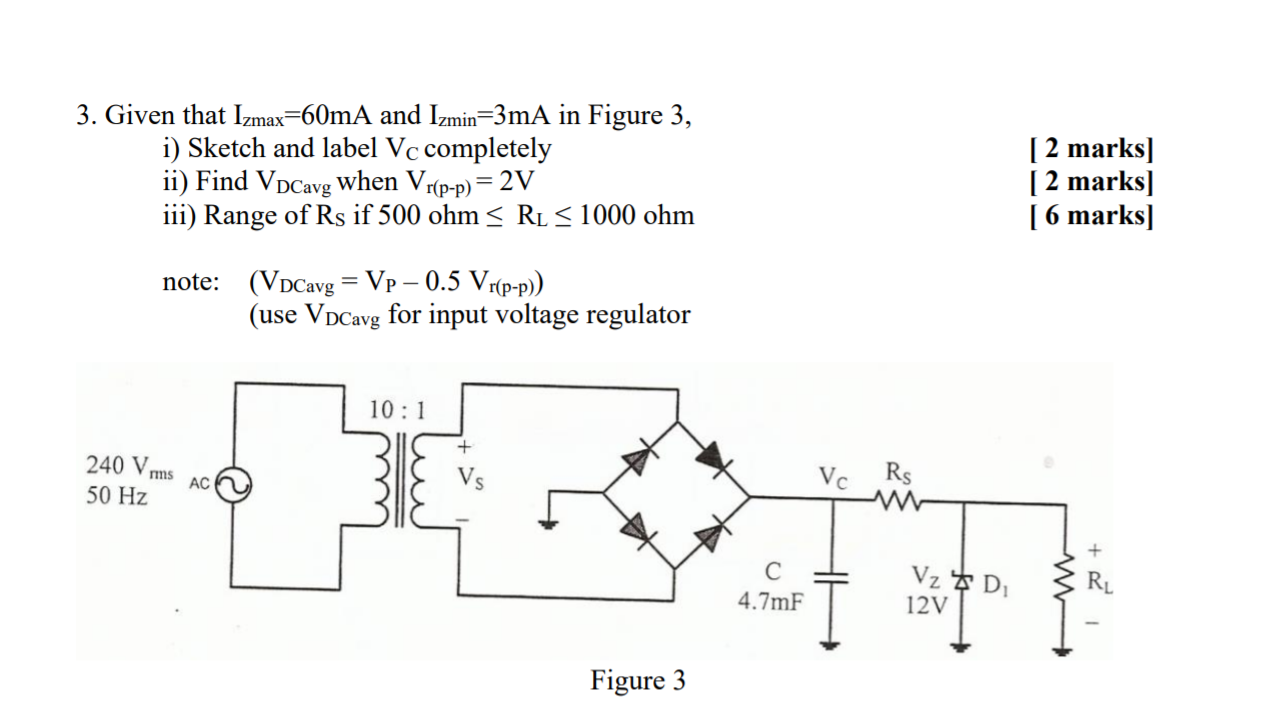 Solved 3. Given that Izmax=60mA and Izmin=3mA in Figure 3, | Chegg.com