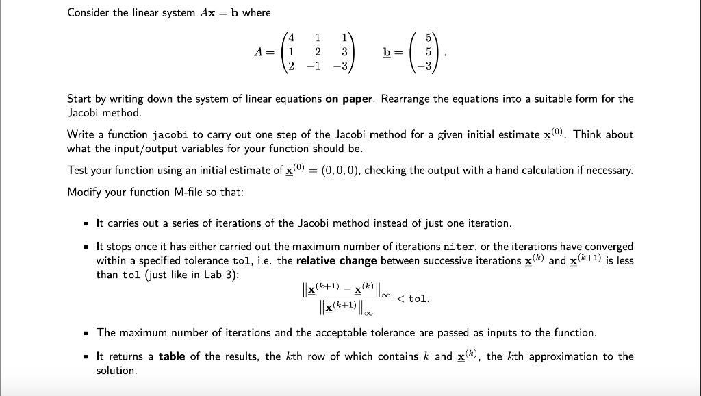 Solved Consider the linear system Ax = b where 14 1 1 2 2 -1 | Chegg.com
