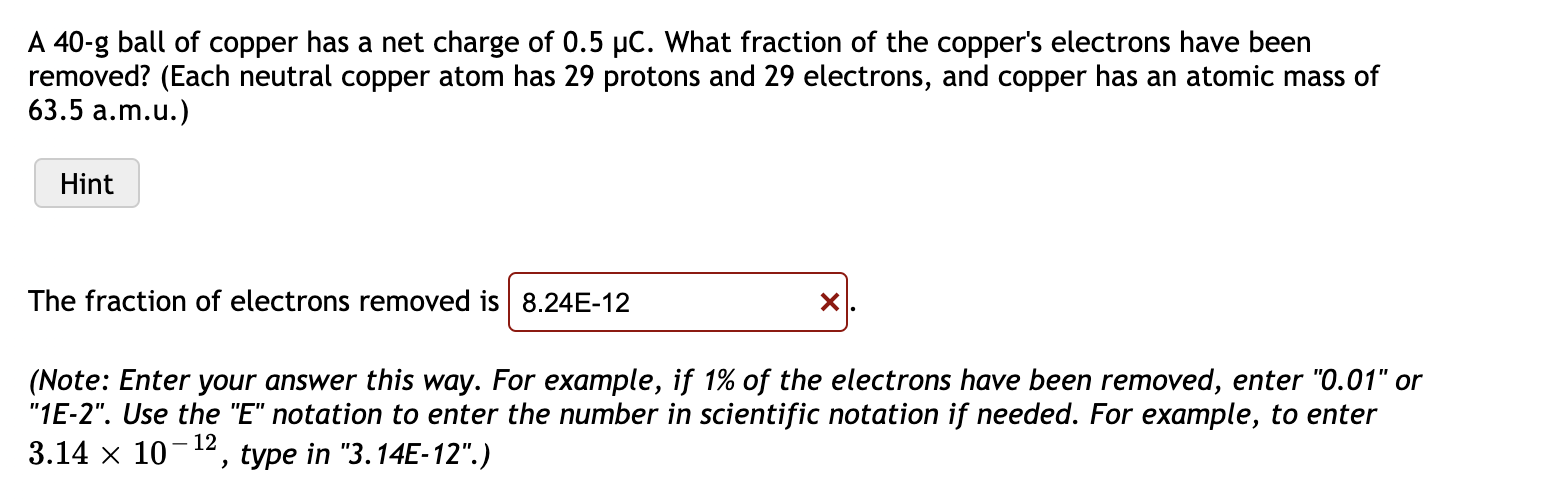 Solved A 40-g ball of copper has a net charge of 0.5 uC. | Chegg.com