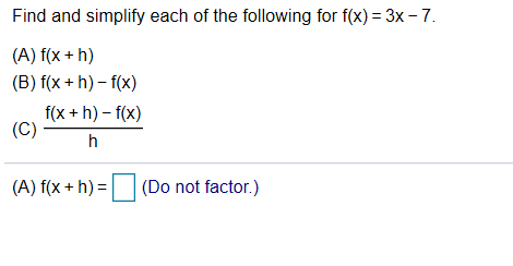 Solved Find and simplify each of the following for f(x) = 3x | Chegg.com