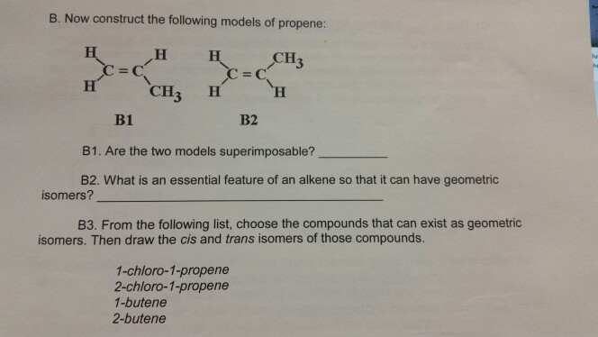 Solved B. Now construct the following models of propene: H | Chegg.com