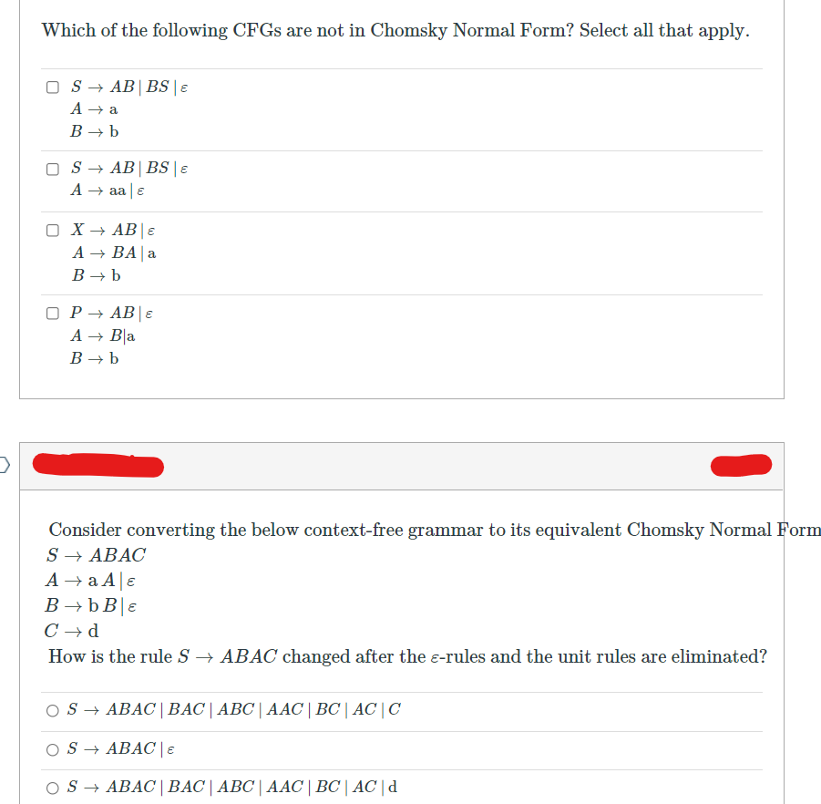 Solved Which of the following CFGs are not in Chomsky Normal | Chegg.com