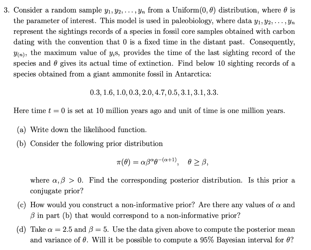 Solved Consider a random sample y1,y2,…,yn from a Uniform | Chegg.com