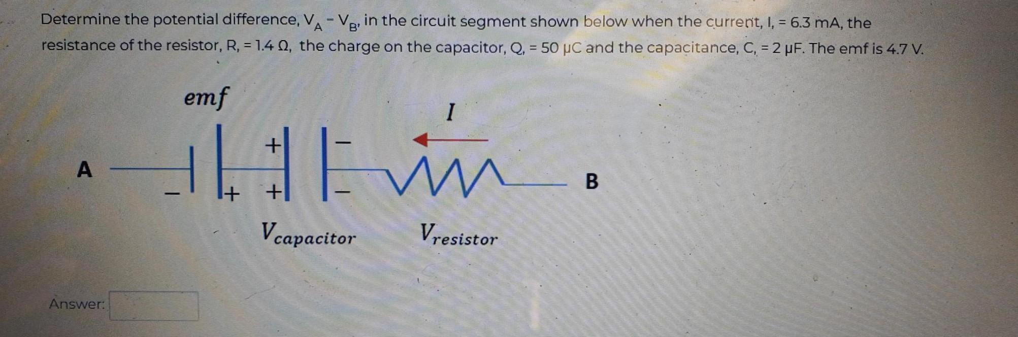 Solved Determine the potential difference, VA−VB, in the | Chegg.com