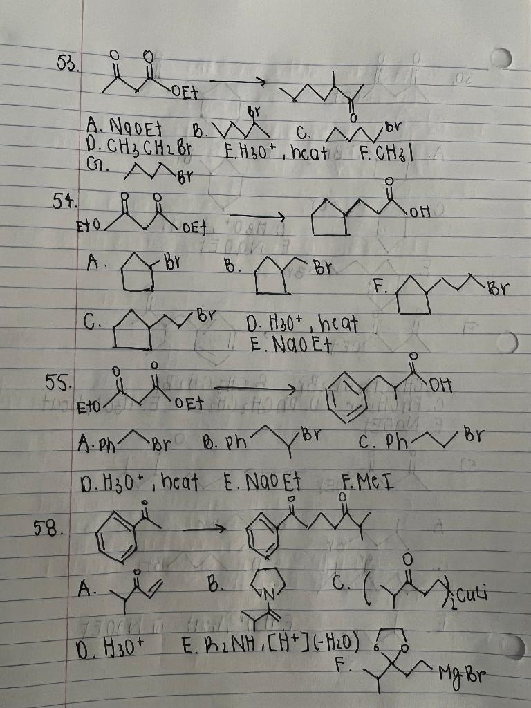 Solved A. NaOEt B. B. C. D. CH3CH2Br E.H3O+, heat F.CH3I G. | Chegg.com