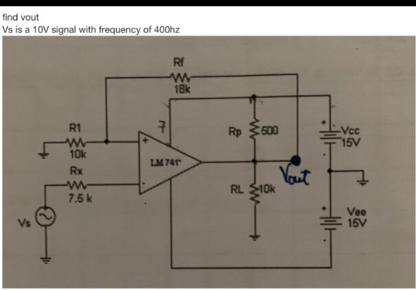Solved find vout Vs is a 10V signal with frequency of 400hz | Chegg.com