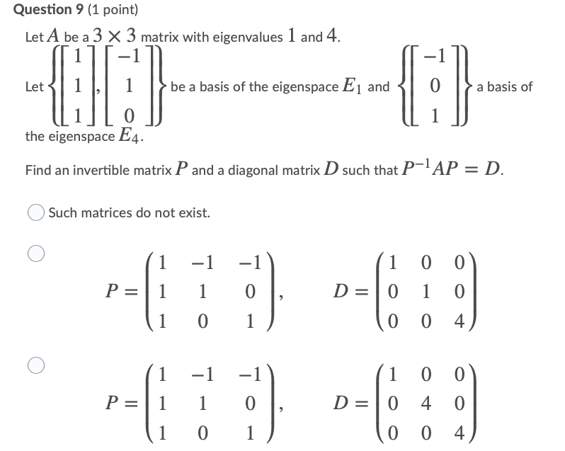 Solved Question 9 (1 point) Let A be a 3 x 3 matrix with | Chegg.com