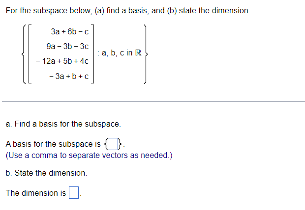 Solved For the subspace below, (a) find a basis, and (b) | Chegg.com