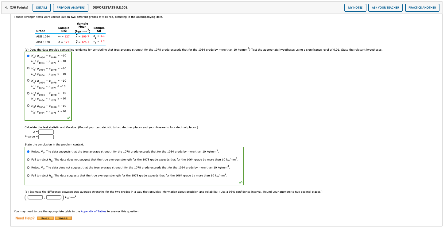 Solved 4. [2/6 Points] DETAILS PREVIOUS ANSWERS DEVORESTAT9 | Chegg.com