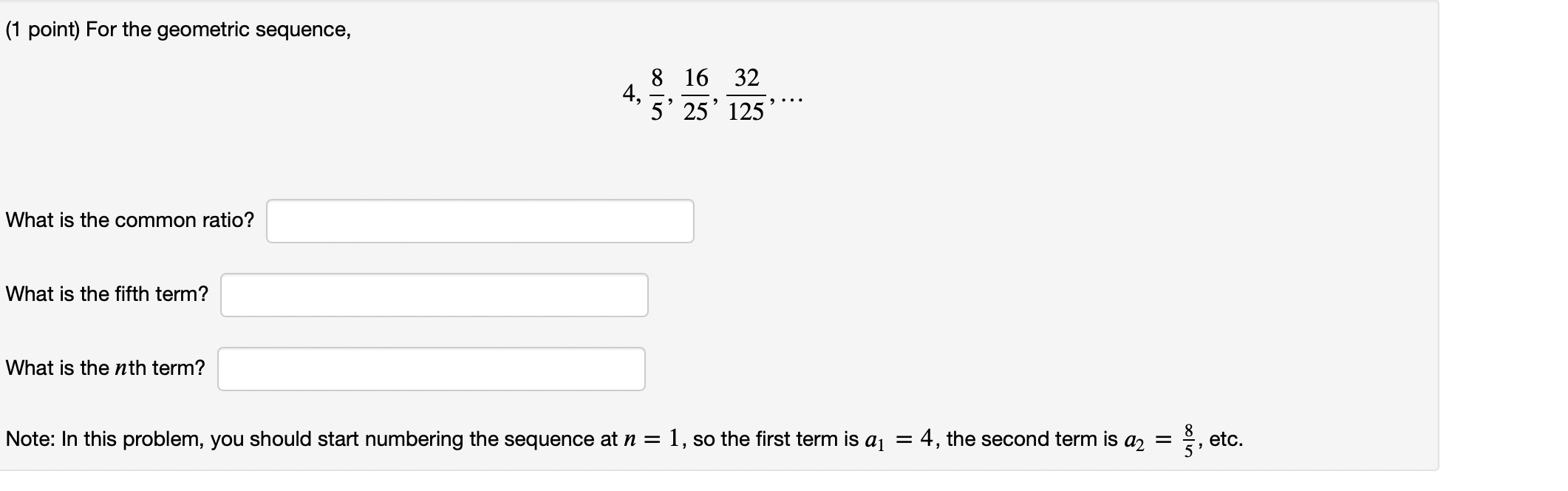 Solved (1 point) For the geometric sequence, | Chegg.com