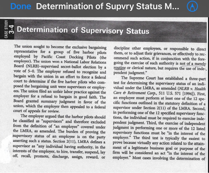 Solved Done Determination of Supvry Status M... CASE STUDY | Chegg.com