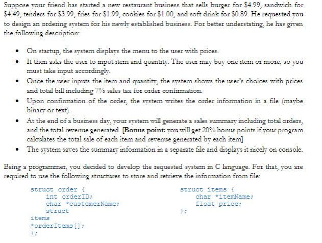 Solved Suppose your friend has started a new restaurant | Chegg.com