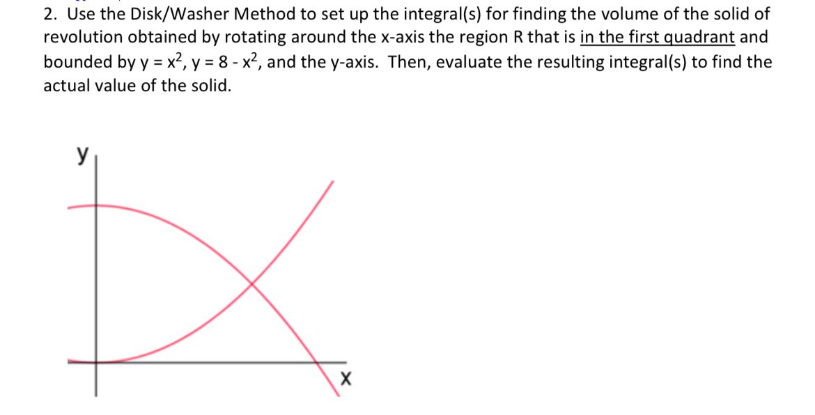 Solved 2. Use the Disk/Washer Method to set up the | Chegg.com