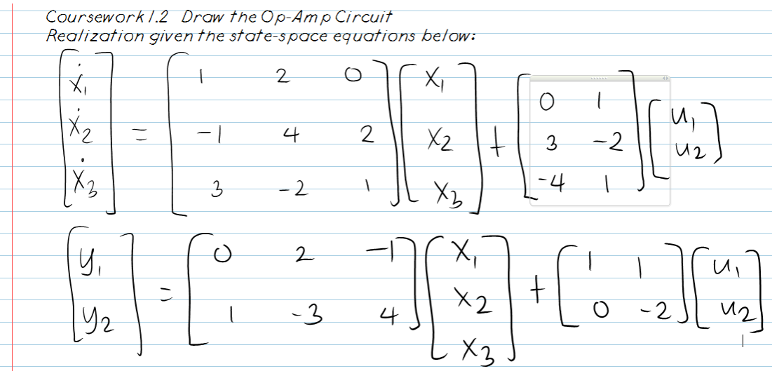 Coursework 1.2 Draw the Op-Amp Circuit Realization | Chegg.com