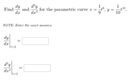 Solved Find dxdy and dx2d2y for the parametric curve | Chegg.com