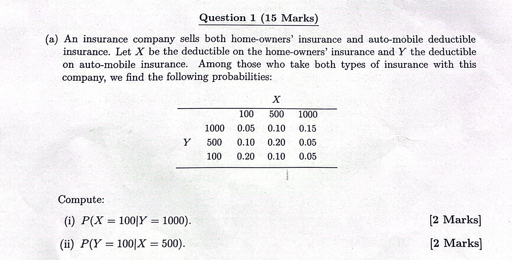 Solved Question 1 (15 ﻿Marks)(a) ﻿An insurance company sells | Chegg.com