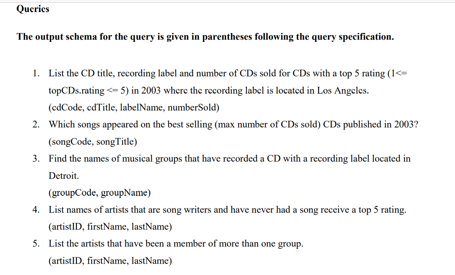 Solved WinRDBI Music Agency Relational Database Schema | Chegg.com
