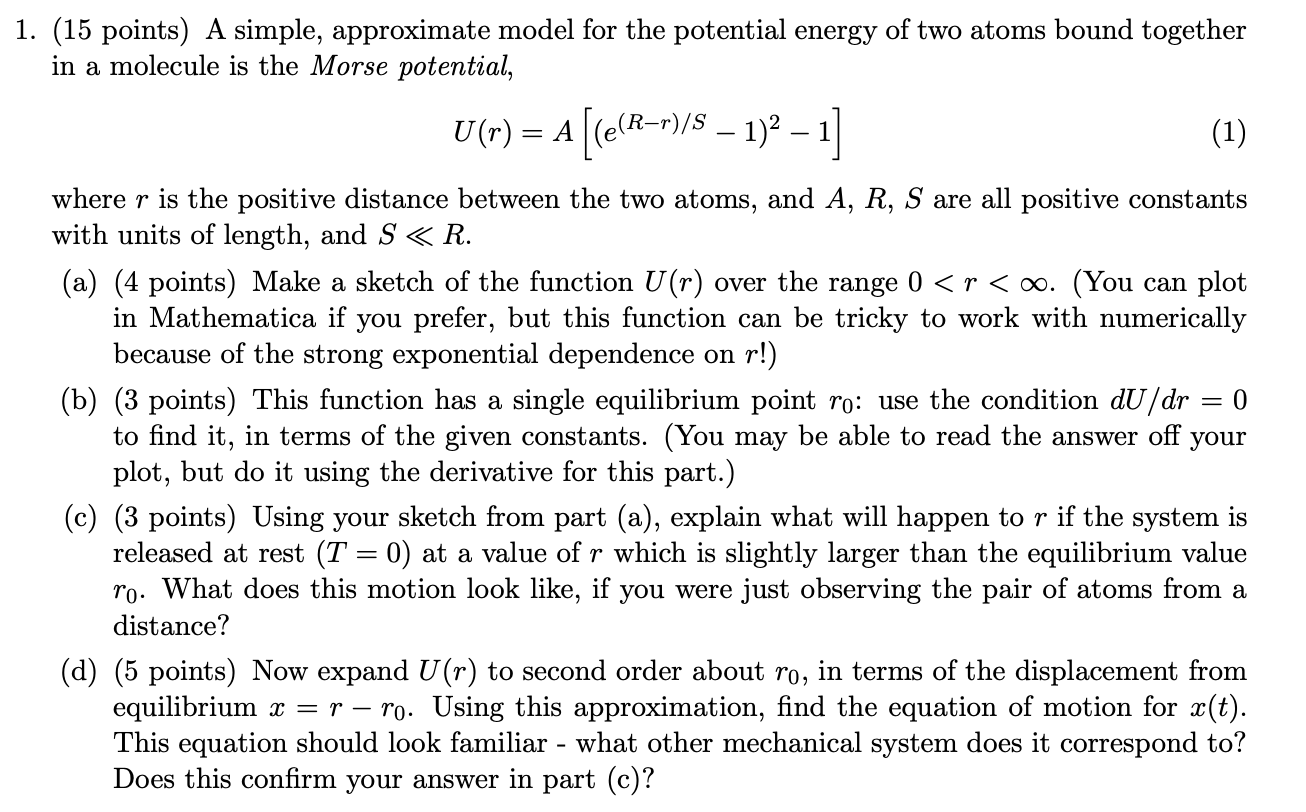 Solved 1. (15 points) A simple, approximate model for the | Chegg.com