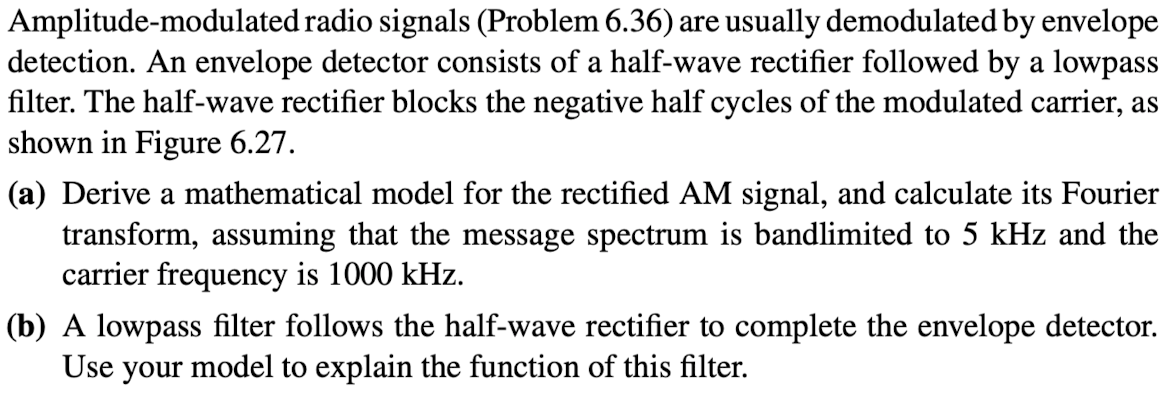 Solved Amplitude-modulated radio signals (Problem 6.36) are | Chegg.com