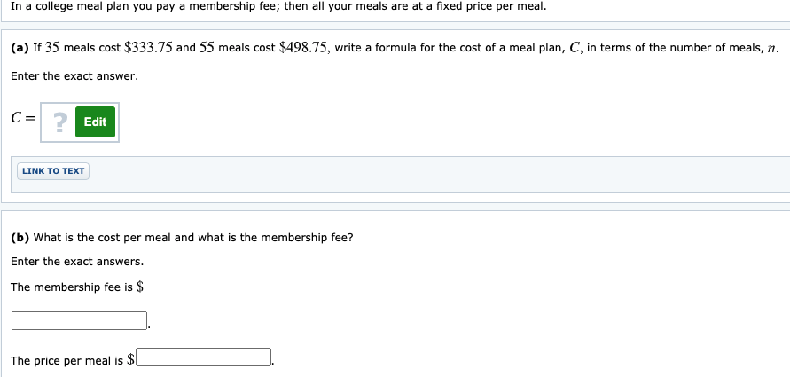 Solved In a college meal plan you pay a membership fee; then | Chegg.com
