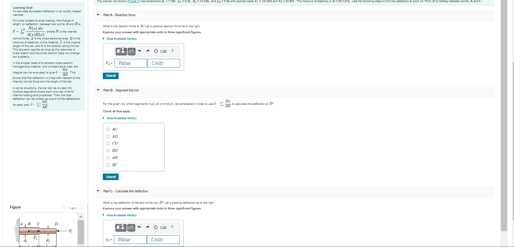 Solved Learning Goal:To calculate the elastic deflection in | Chegg.com