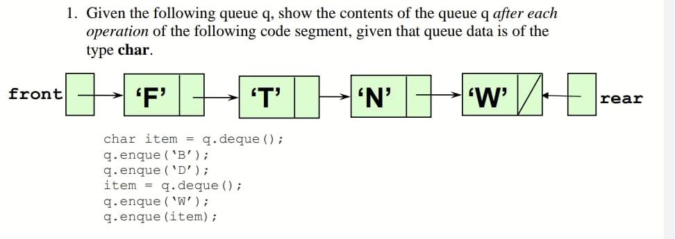 Solved 1 Given The Following Queue Q Show The Contents Of 2733
