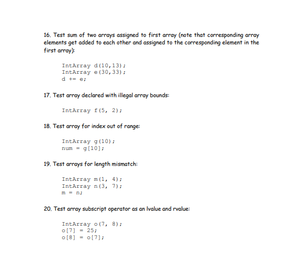 Solved Operator Overloading Lab The array construct in C is | Chegg.com