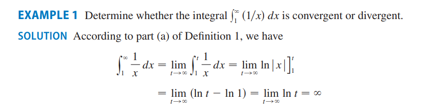 Solved EXAMPLE 1 Determine whether the integral ∫1∞(1/x)dx | Chegg.com