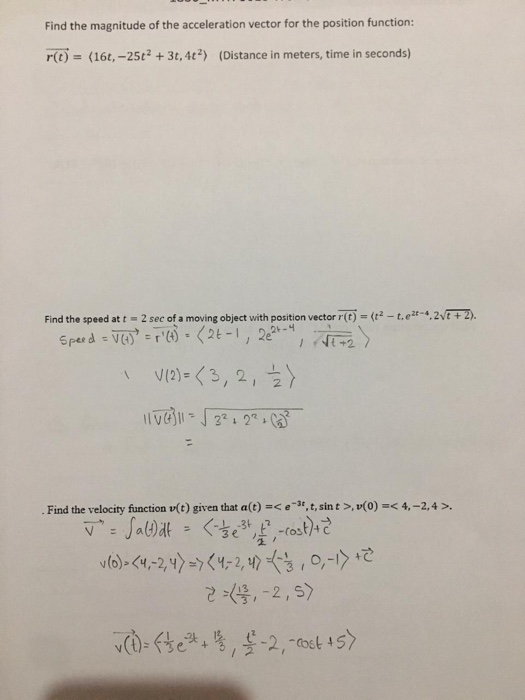 Solved Find the magnitude of the acceleration vector for the | Chegg.com