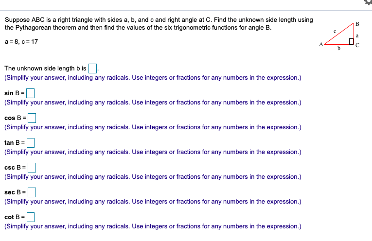 Solved Suppose ABC is a right triangle with sides a, b, and | Chegg.com