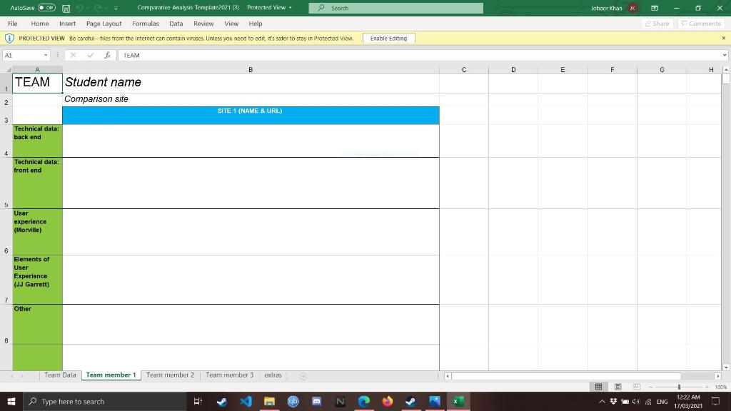 Submit your own UX Comparison analysis in excel | Chegg.com