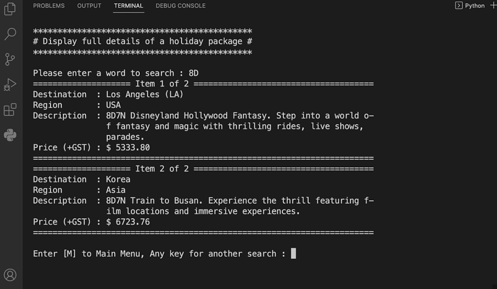 1. Display all holiday packages available 2. Display | Chegg.com